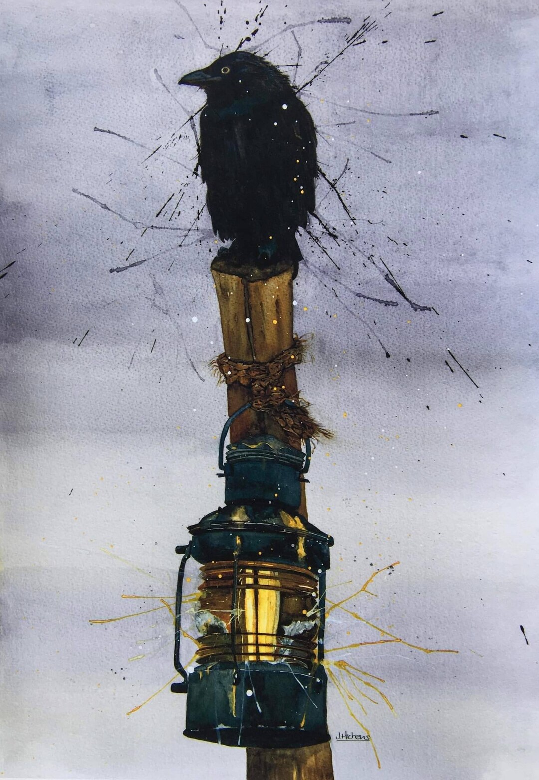 Raven & Lantern Watercolour Print, 'the Night Watchman', Birdwatching ...