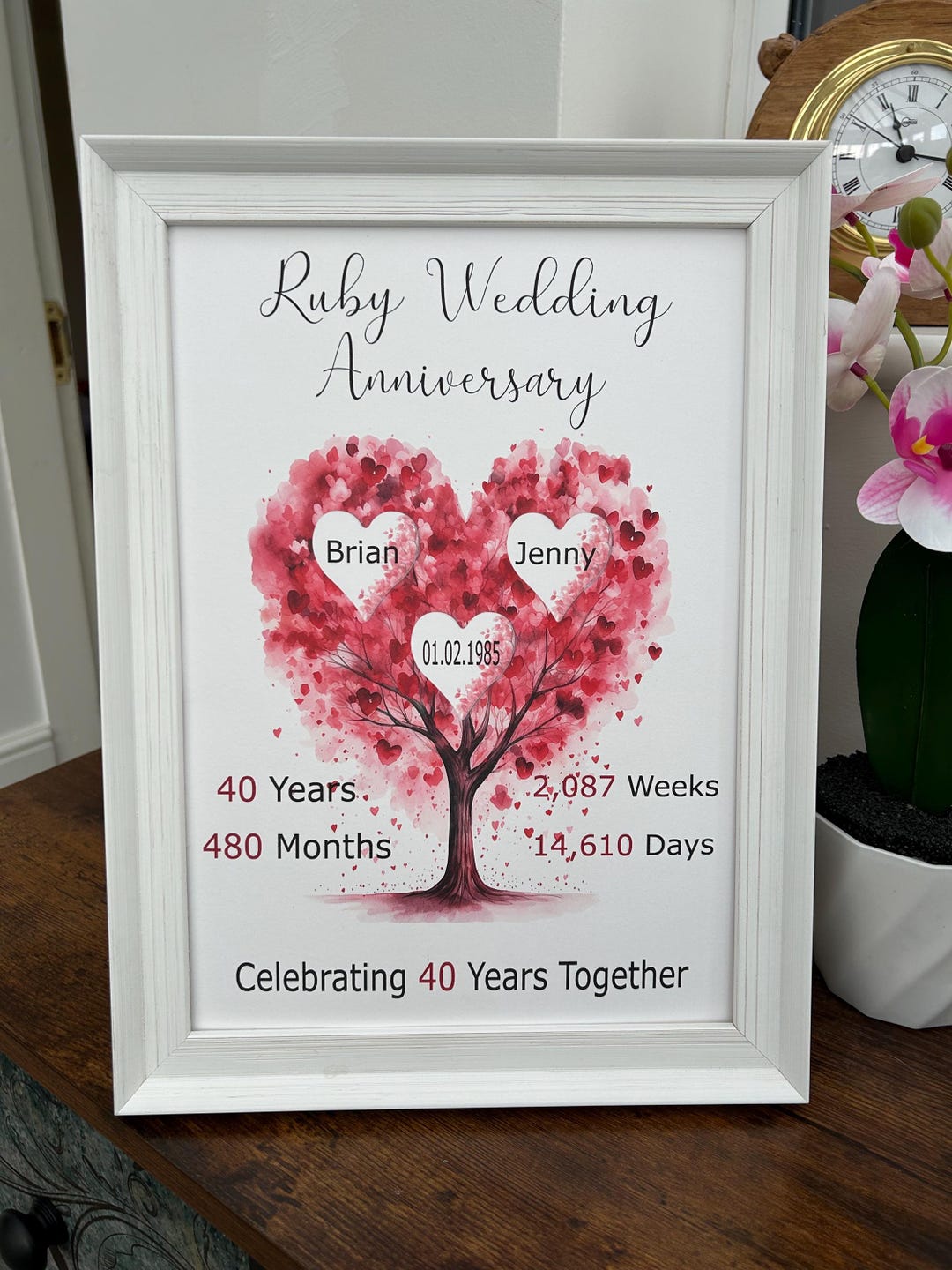 Ruby Wedding Anniversary Frame, Wedding Gift, Personalised, 40th ...