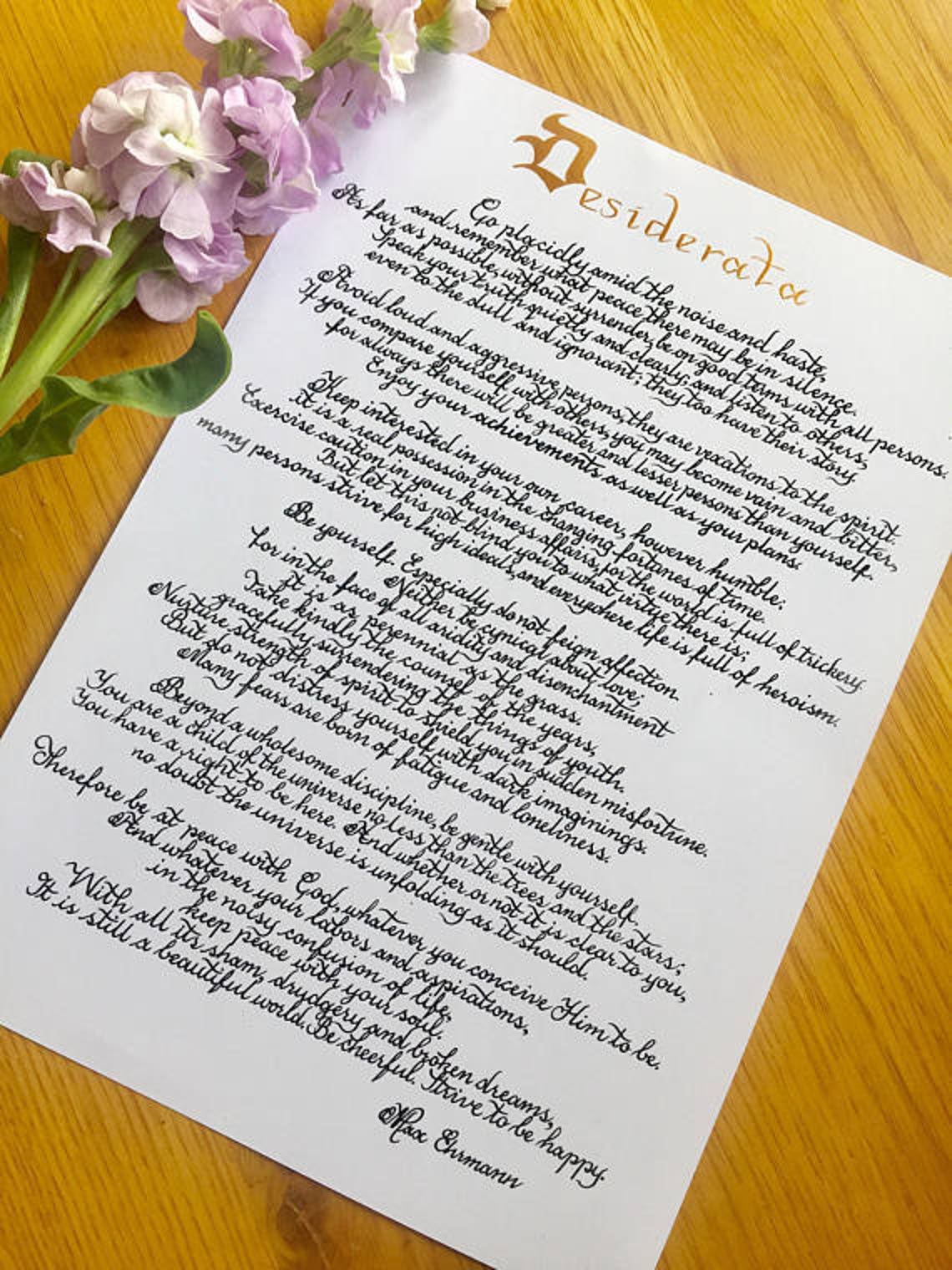 Desiderata Print, Desiderata Calligraphy, Desiderata Poem, Custom Poem ...