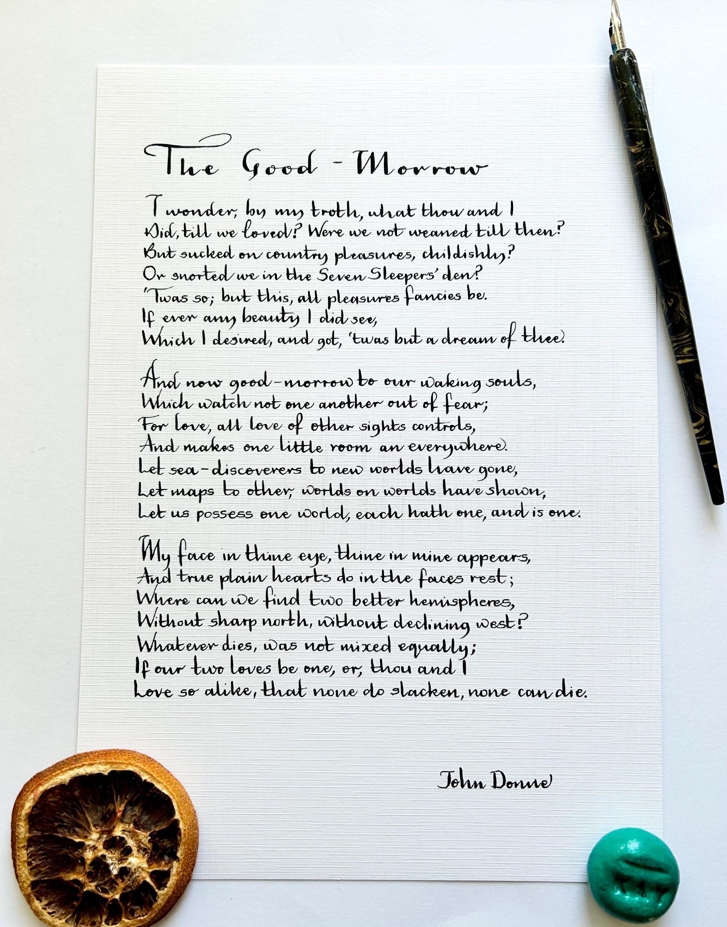 John Donne Poem Print: the Good-morrow Calligraphy - Etsy