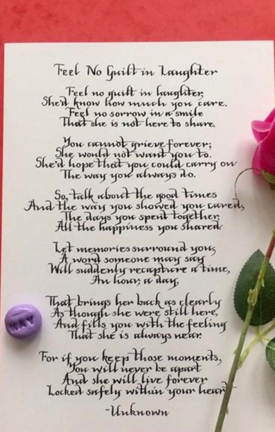 Feel No Guilt in Laughter, Funeral Poem, Death Poem, Funeral Reading ...