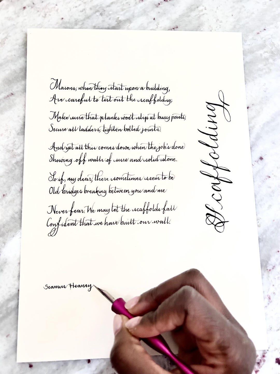 Handwritten 'scaffolding' Poem Print by Seamus Heaney: Calligraphy ...