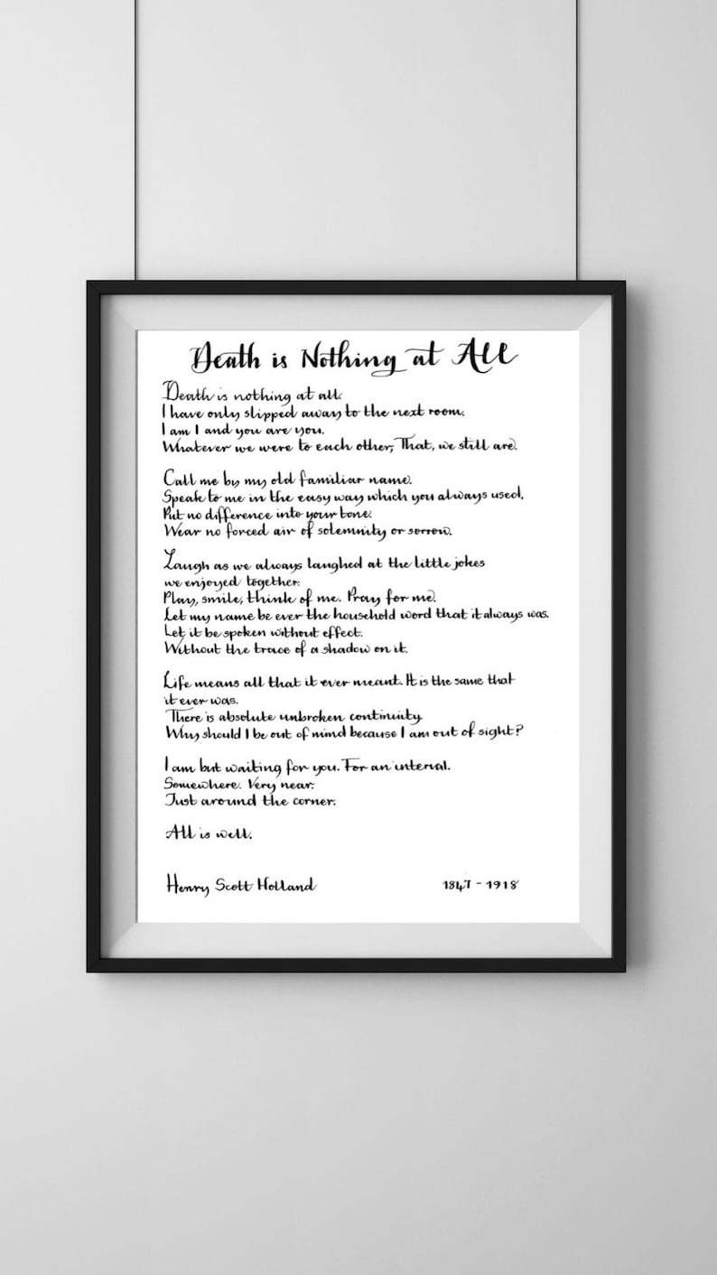 Death is Nothing at All Handwritten Funeral Poem Print: Bereavement ...