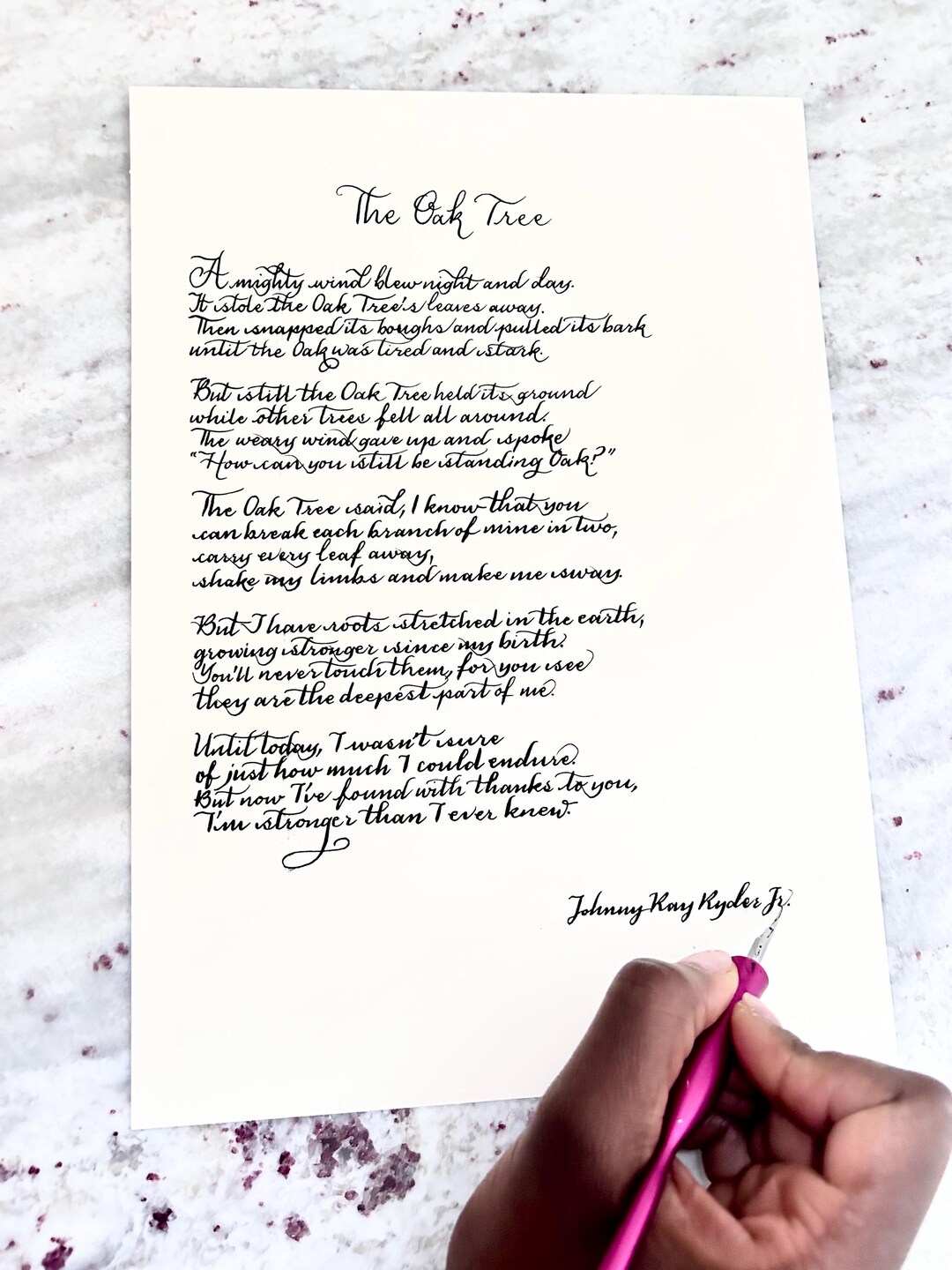 The Oak Tree Poem Print, Johnny Ray Ryder Jr., Calligraphy Art - Etsy