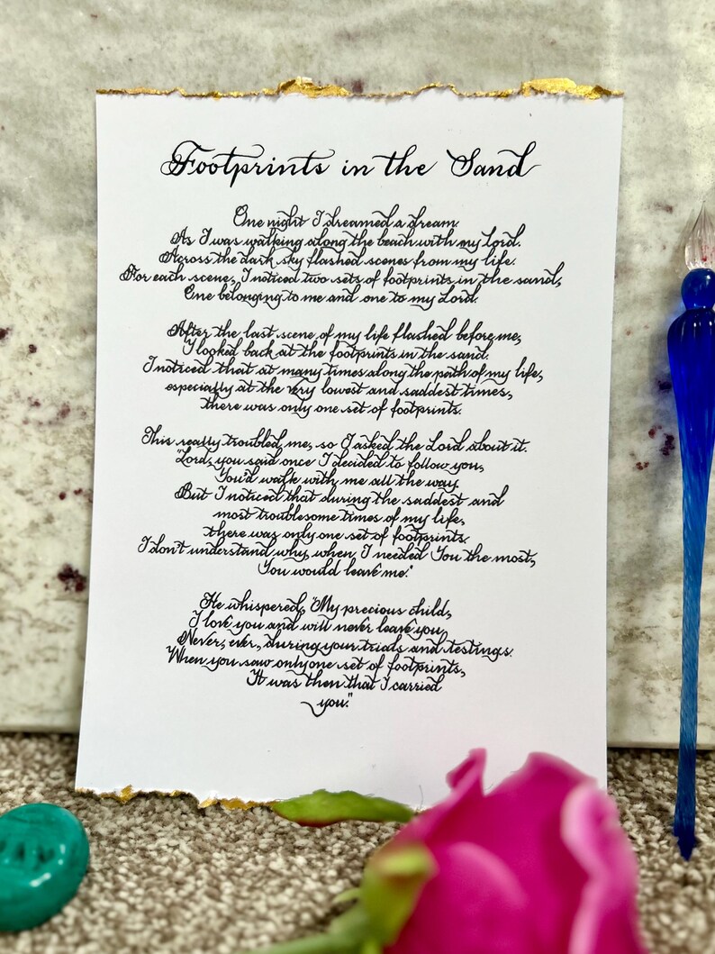 Handwritten Footprints in the Sand Poem: Calligraphy Bereavement Gift ...