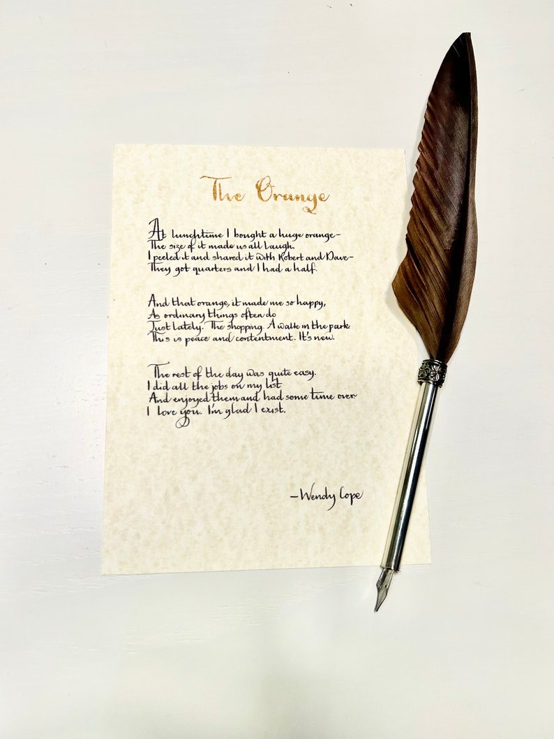 Handwritten Wendy Cope Poem, 'orange' Literary Art, Handwritten Poetry ...