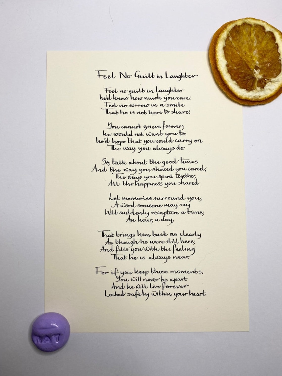 Feel No Guilt in Laughter, Funeral Poem, Death Poem, Funeral Reading ...