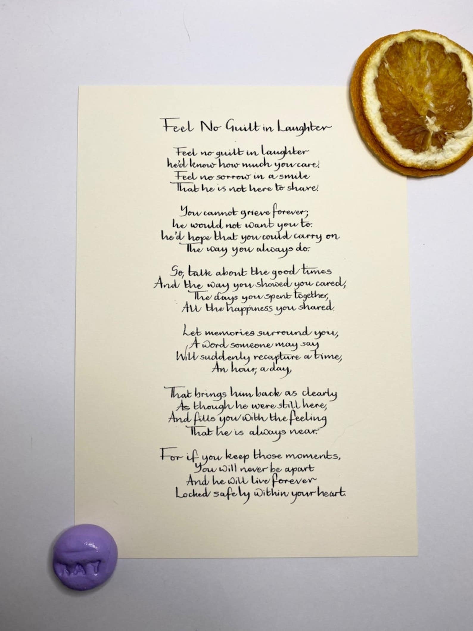 Feel No Guilt in Laughter, Funeral Poem, Death Poem, Funeral Reading ...