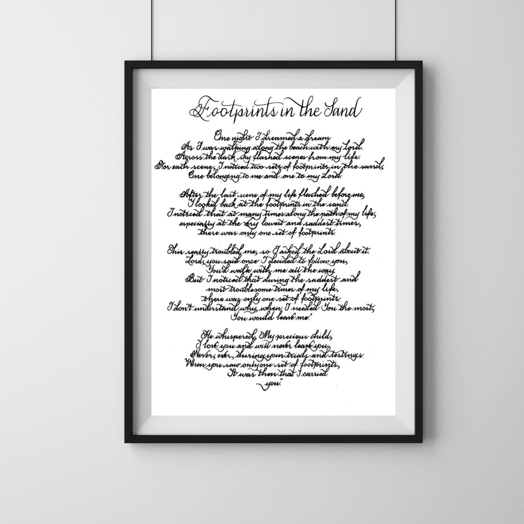 Handwritten Footprints in the Sand Poem: Calligraphy Bereavement Gift ...