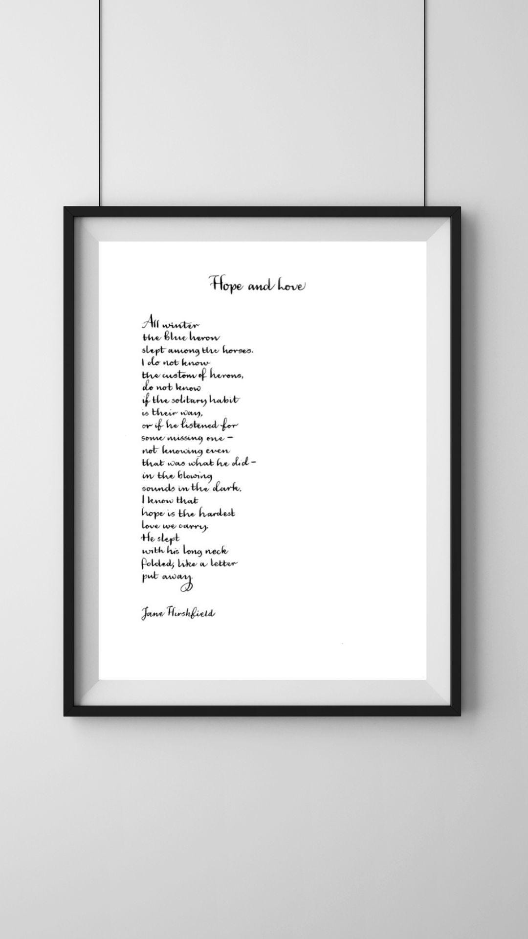 Hope and Love Poem, Jane Hirshfield Poem Print, Handwritten Calligraphy ...