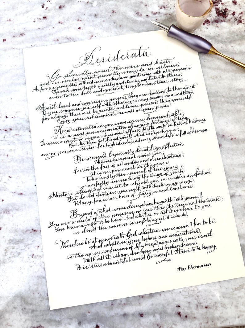 Handwritten Desiderata Poem Print: Inspirational Wall Art - Etsy