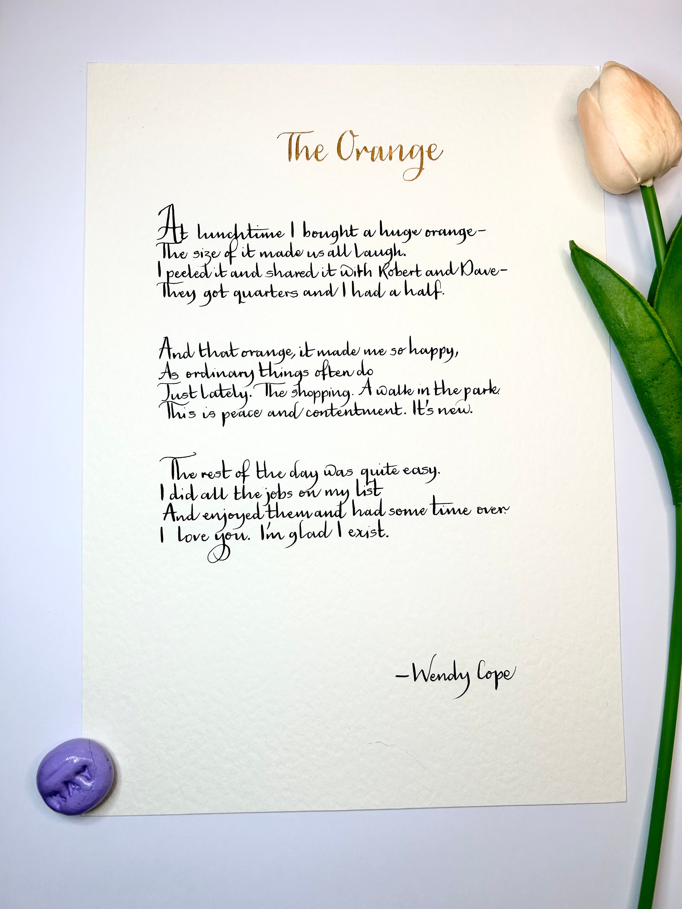 Handwritten Wendy Cope Poem, 'orange' - Literary Art, Handwritten ...