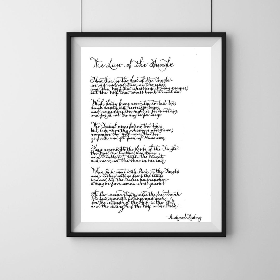 The Law of the Jungle Poem Handwritten Print: Rudyard Kipling ...