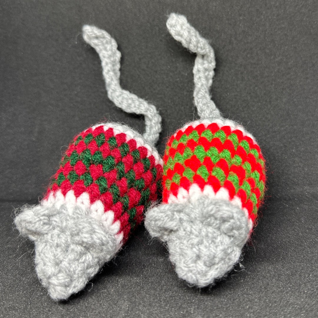 Crochet Catnip Mouse - Christmas/holiday Sweater Grey Mouse, Set of 1 ...
