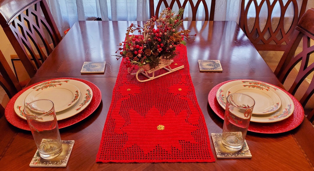 Poinsettias and Ribbons Table Runner Pattern - Etsy