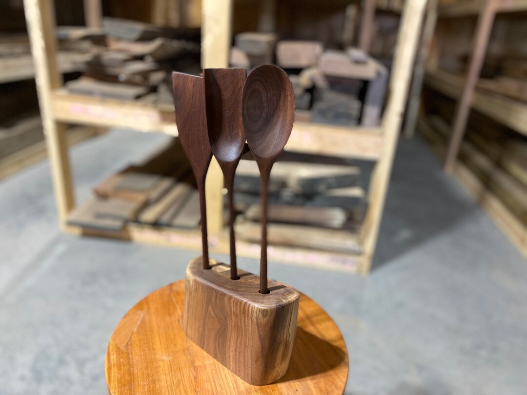 Kitchen Utensils | Upright | Wooden | Walnut | Hand Carved - Etsy