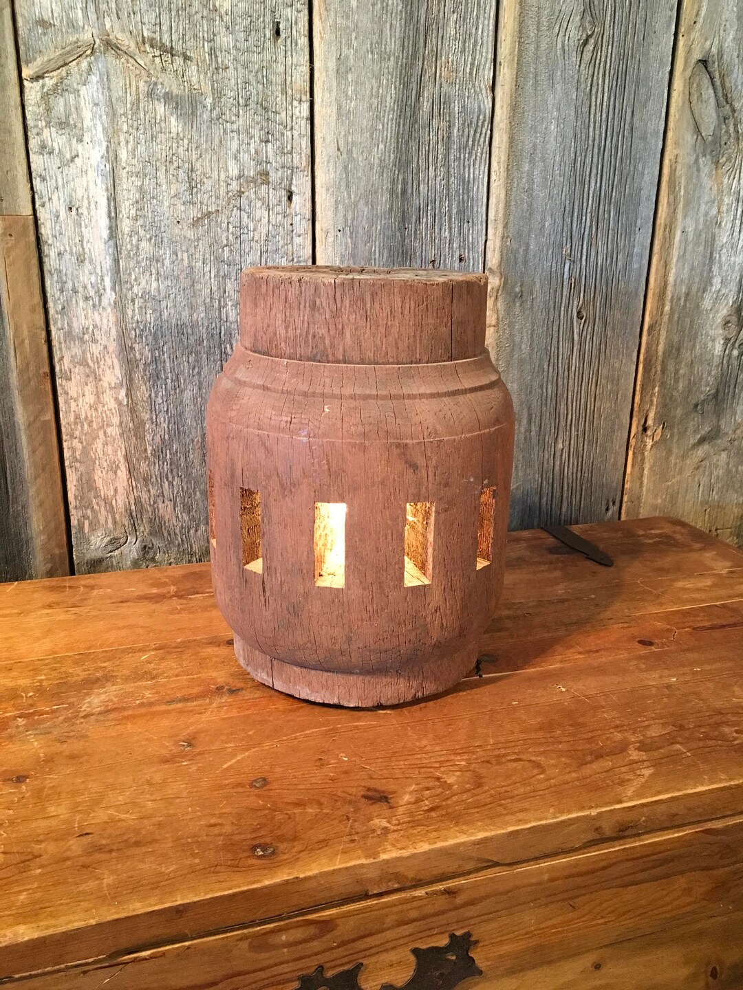 Vintage Wood Wheel Hub Lamp: Rustic Shadow Accent Light - Etsy