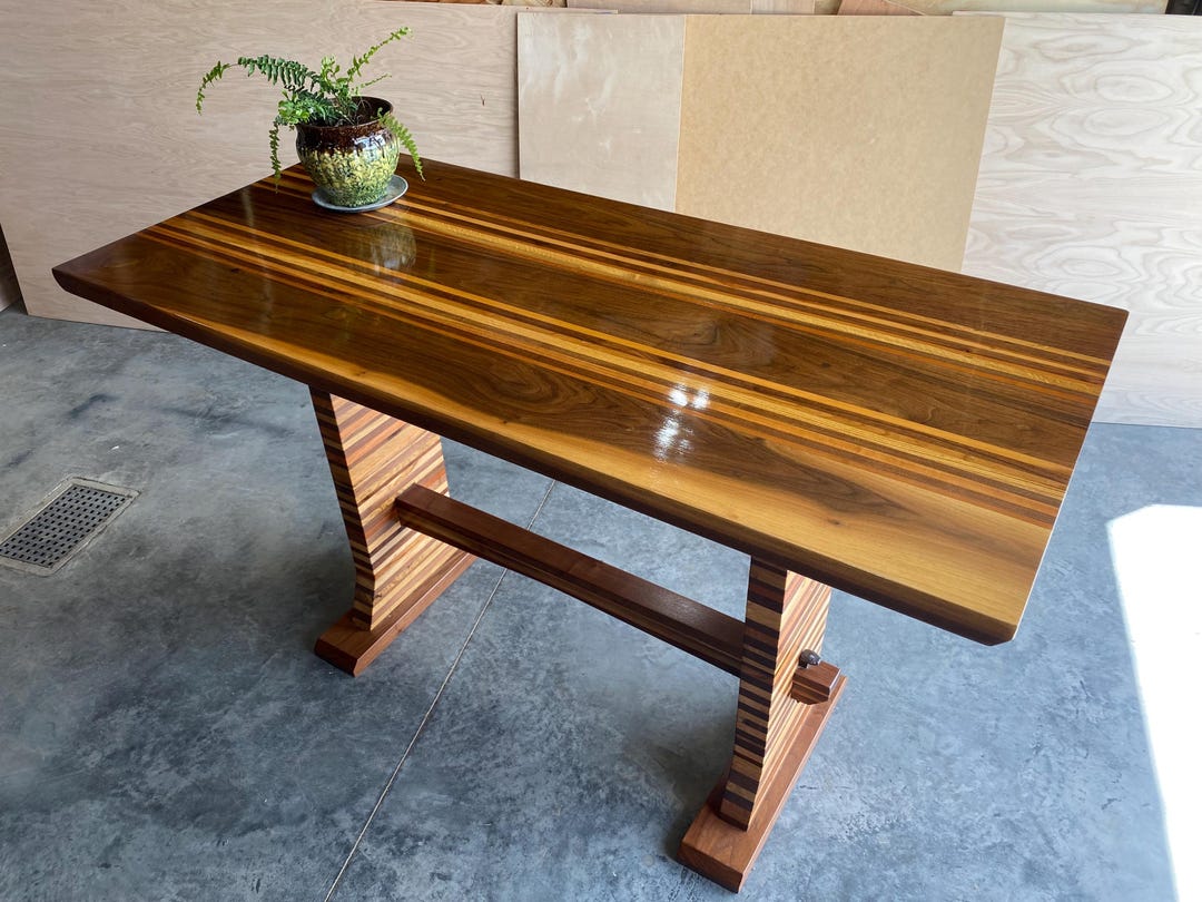 Striped High Top Table | Trestle Table | Railroad Spike | Walnut | Oak ...