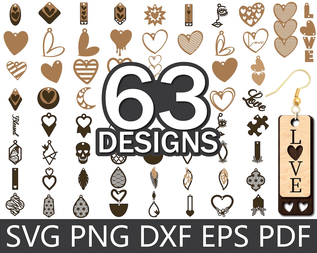 Earring Svg, Leather Earring Svg, Heart Earring Svg, Faux Leather ...