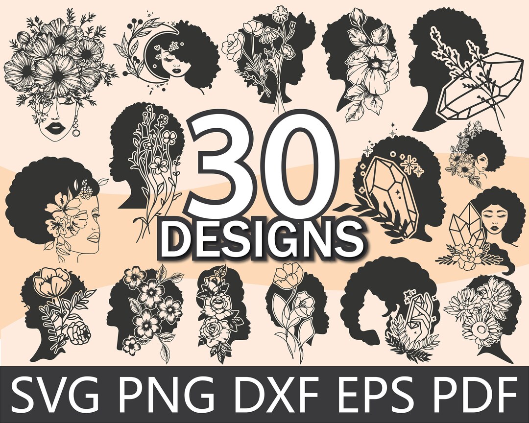 Afro Woman SVG Bundle: Curly Hair Designs, Cricut Silhouette Cut Files ...