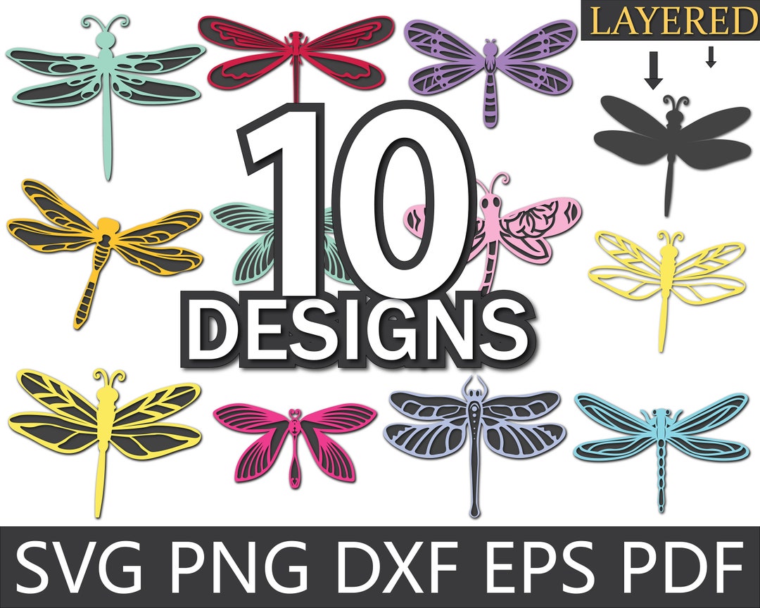 Dragonfly SVG, Layered Dragonfly Bundle Svg, PNG, EPS, Dragonflies ...