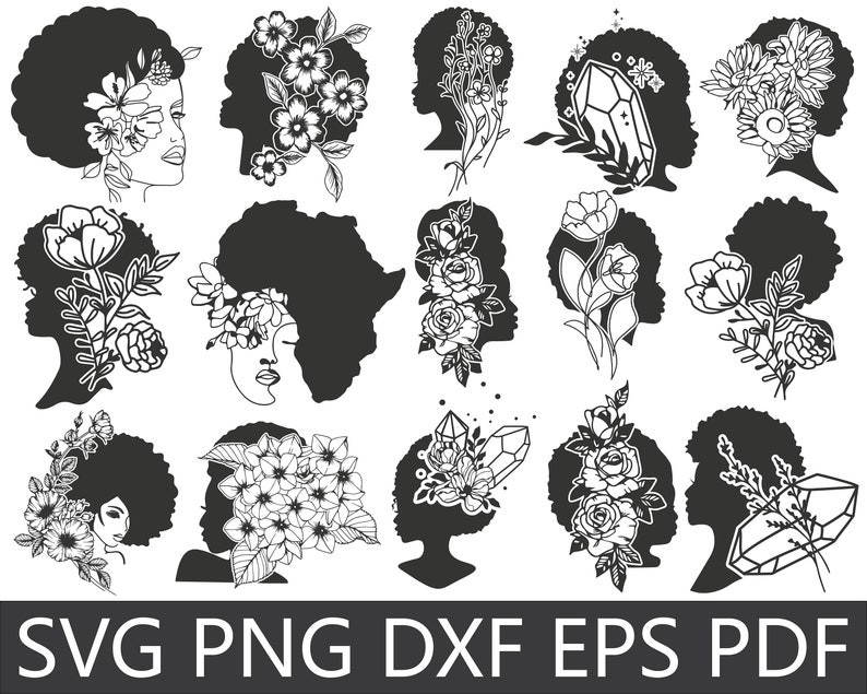 Afro Woman SVG Bundle: Curly Hair Designs, Cricut Silhouette Cut Files ...