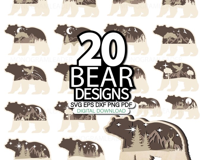 Bear 3D Cut File. Digital Downloadable PDF and 3D SVG Cut Files. Use ...