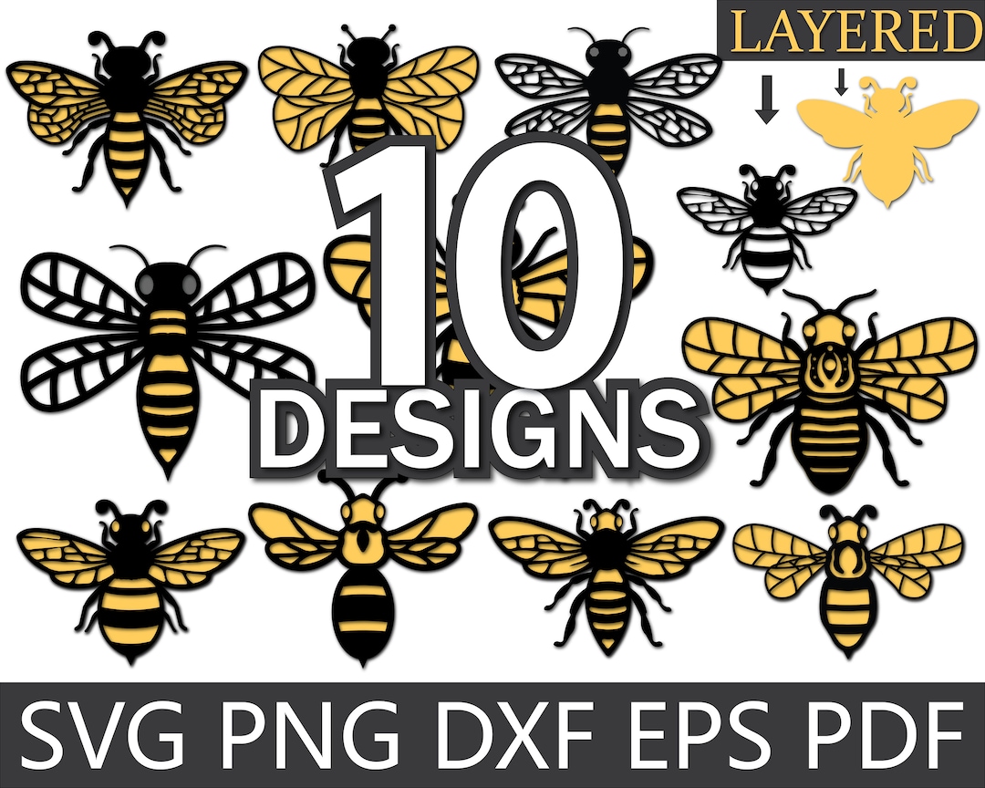 Bee SVG, Layered Bee Bundle Svg, PNG, EPS, Bee Clipart, Svg Files for ...