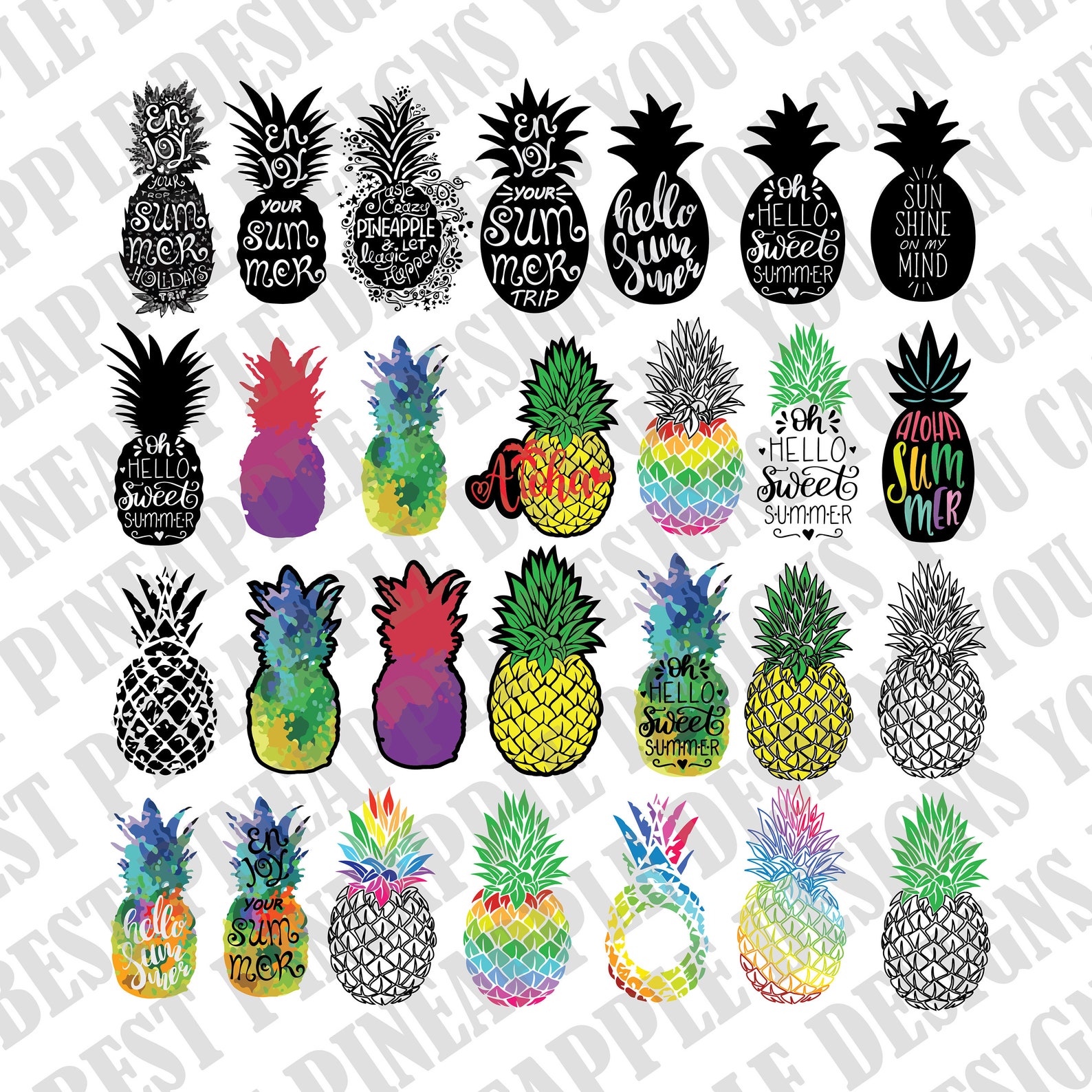 Pineapple SVG Bundle: 70 Designs, Clipart Cut Files (digital Download ...