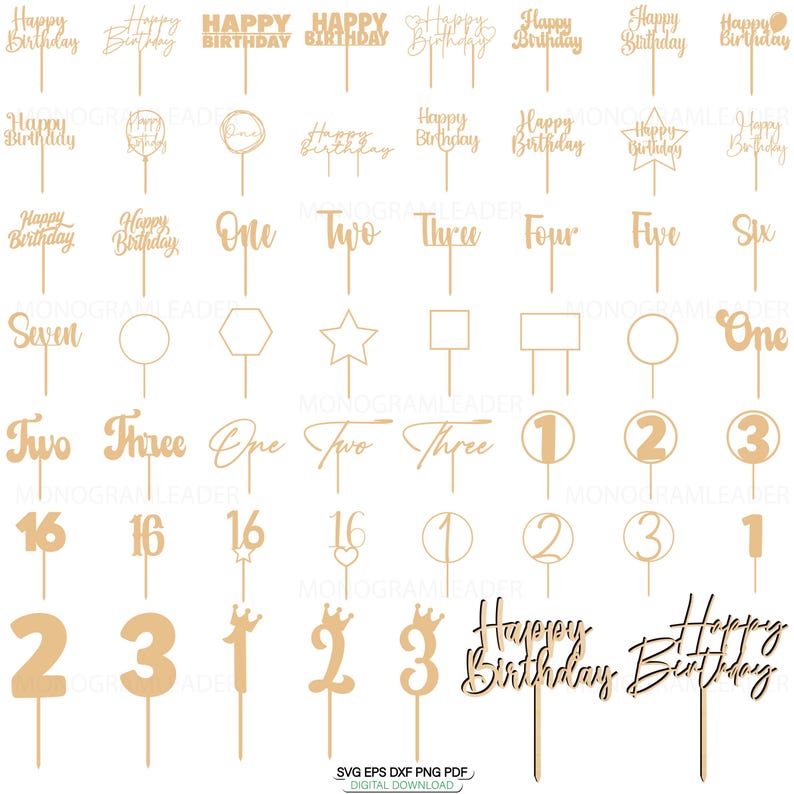 Cake Topper SVG Bundle: Birthday & Wedding Laser Cut Files (digital ...