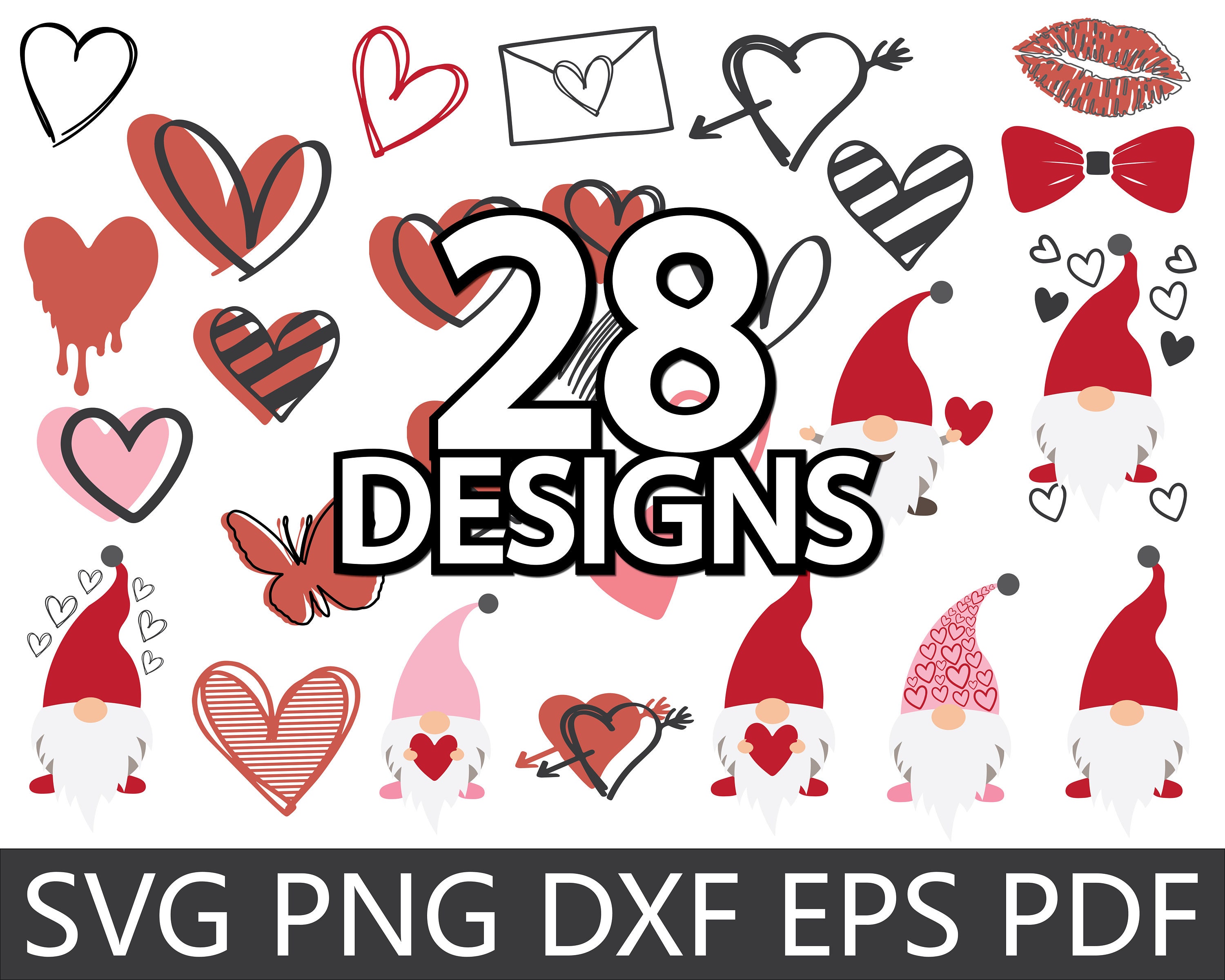Heart & Gnome SVG Bundle: Valentine's Day Designs (digital Download) - Etsy