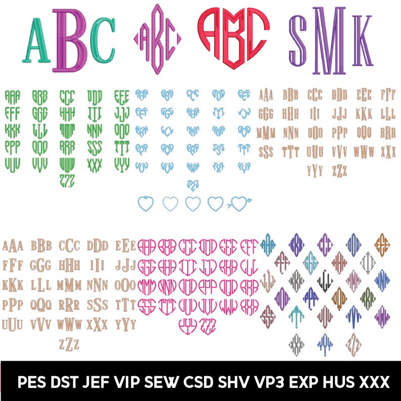 Embroidery Fonts Bundle, Machine Embroidery Fonts, Monogram Embroidery ...