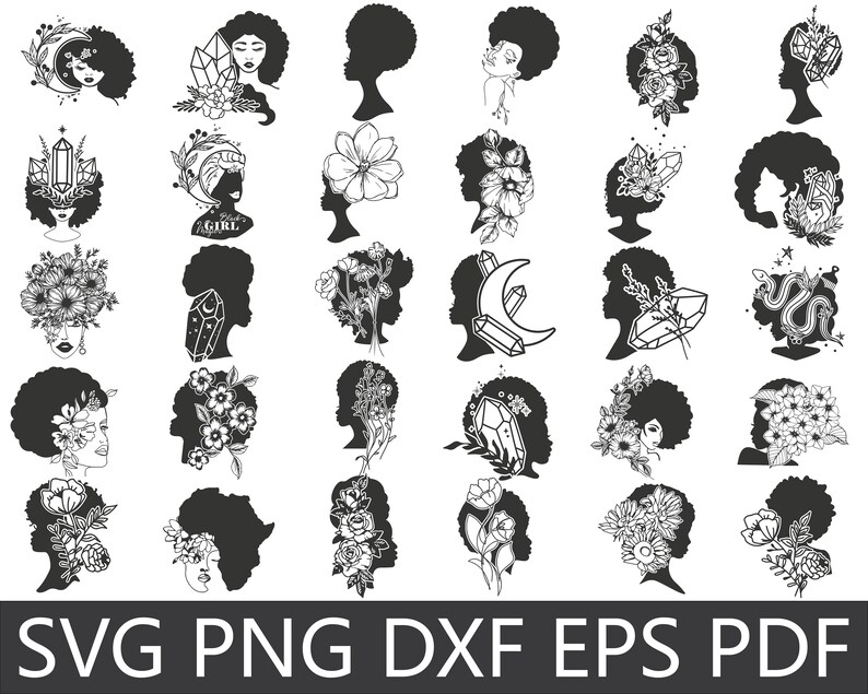 Afro Woman SVG Bundle: Curly Hair Designs, Cricut Silhouette Cut Files ...