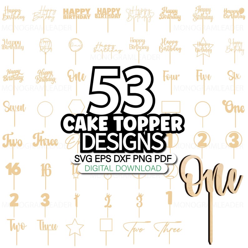 Cake Topper SVG Bundle: Birthday & Wedding Laser Cut Files (digital ...