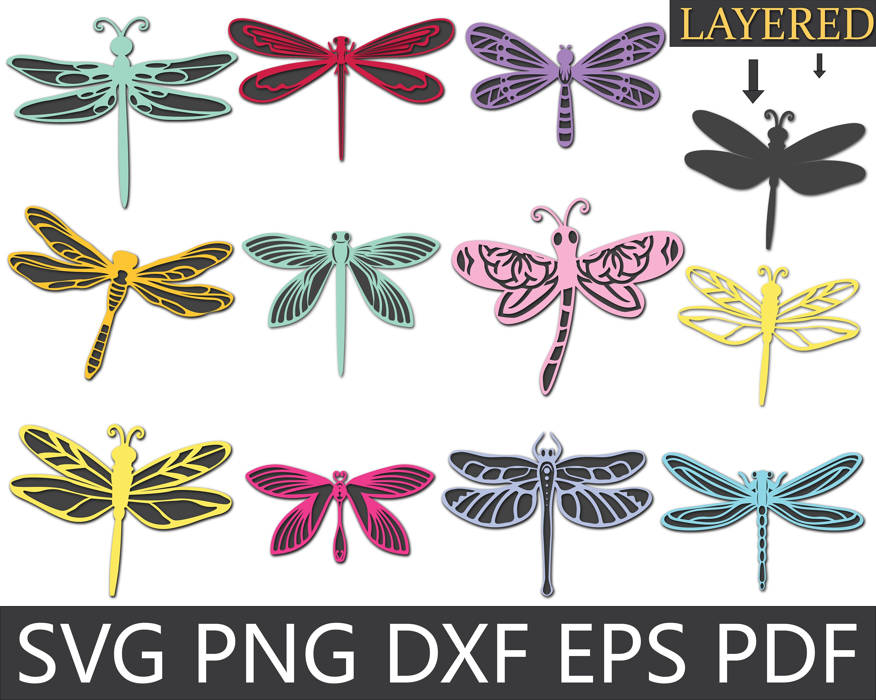 Dragonfly SVG Layered Dragonfly Bundle Svg PNG EPS - Etsy