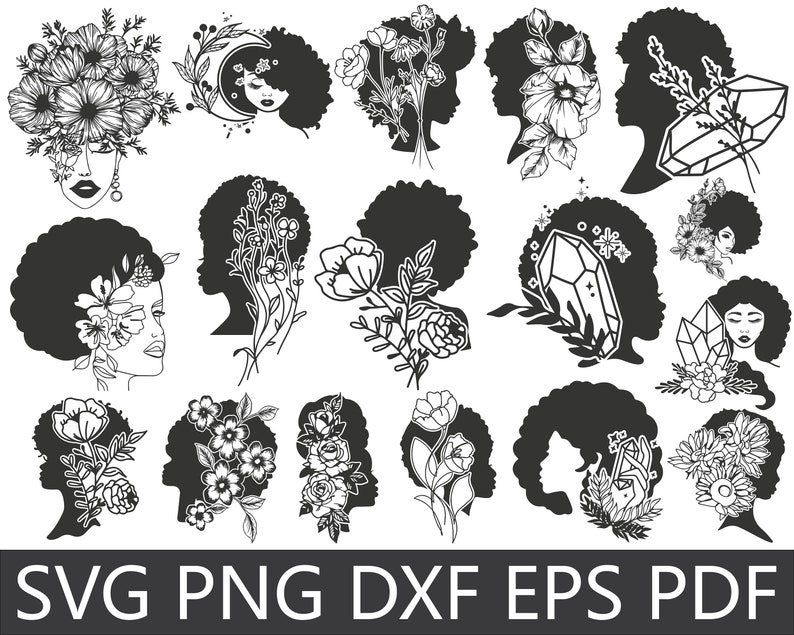 Afro Woman SVG Bundle: Curly Hair Designs, Cricut Silhouette Cut Files ...