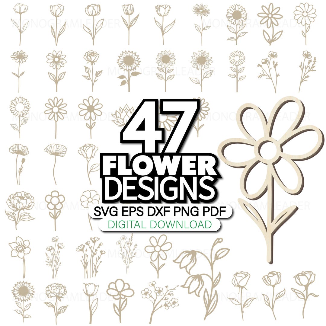 Wildflower SVG Bundle: 47 Flower Laser Cut Files (digital Download) - Etsy
