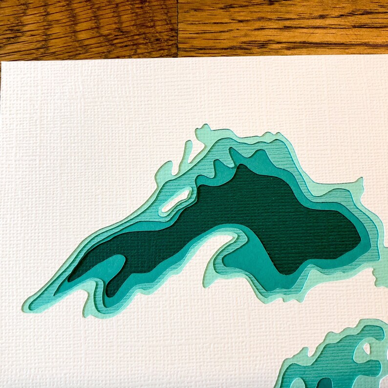 Handmade Great Lakes Papercut Art - Teals - Etsy