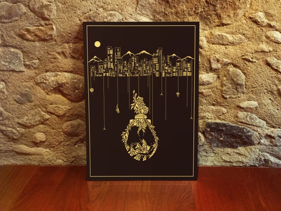 Lightbulb Skyline Print Illustration Poster 8x10 | Etsy