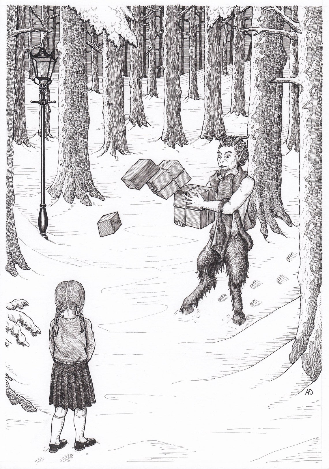 The Lion the Witch and the Wardrobe Mr Tumnus Lucy Original Pen and Ink ...