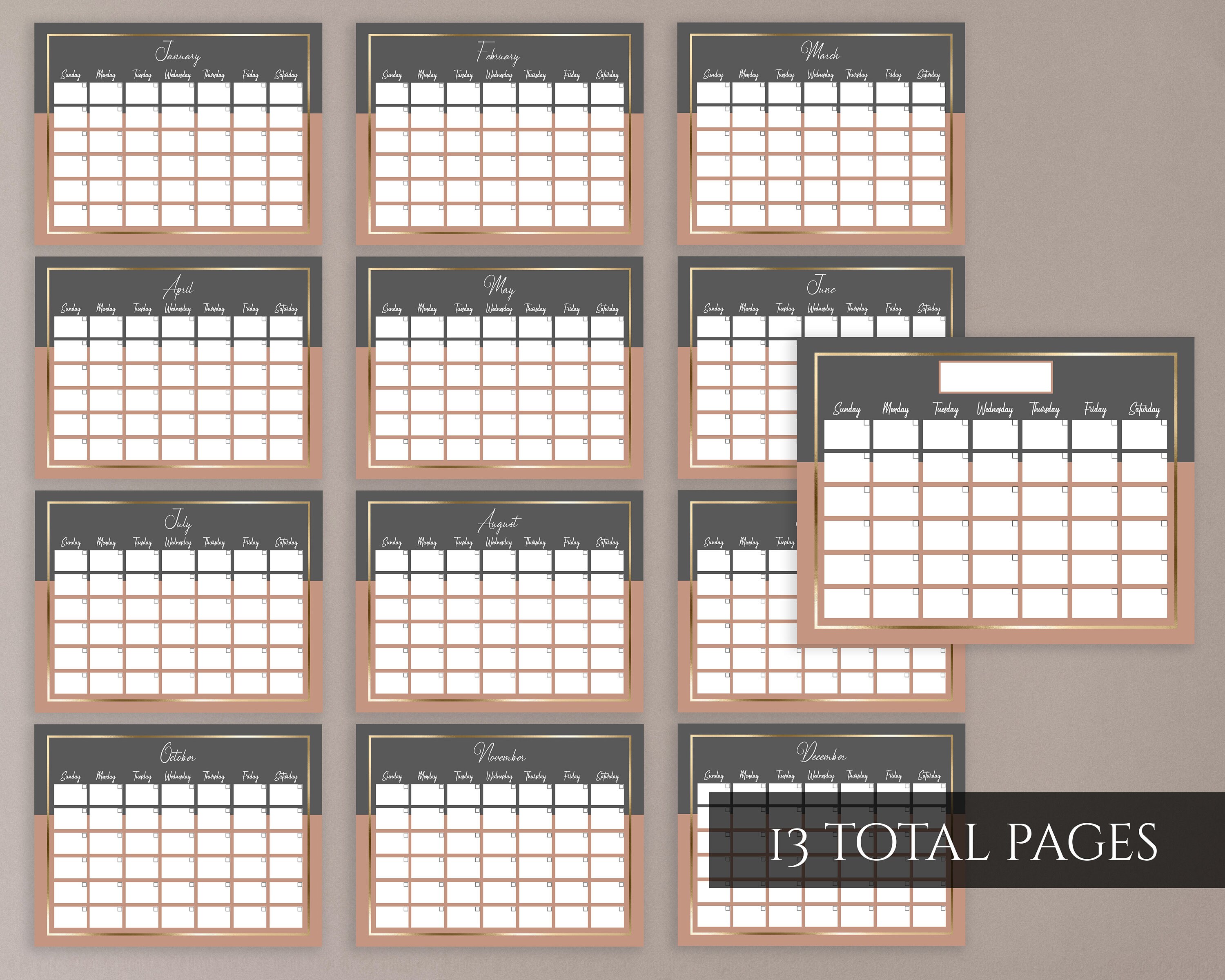 Blank Monthly Calendar Printable Clay Design Landscape - Etsy
