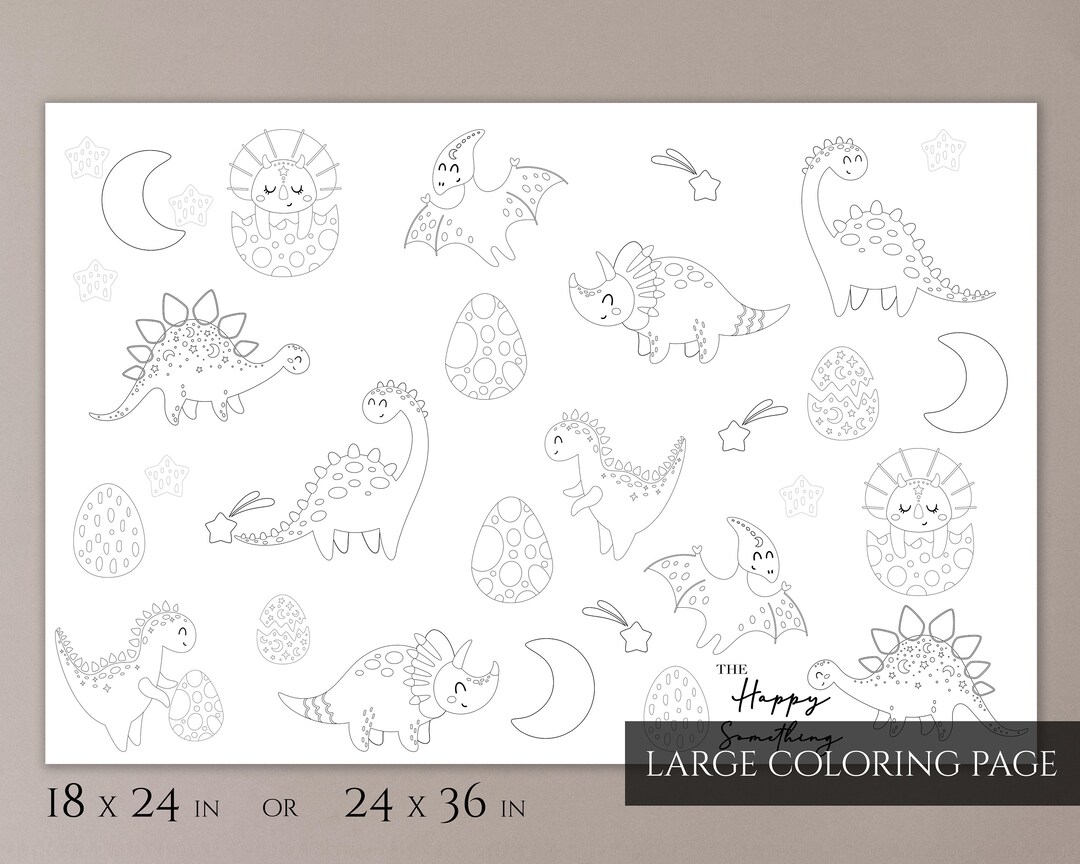 Giant Dino Kids Coloring Page, Large Dinosaur Coloring Page 18x24in or ...