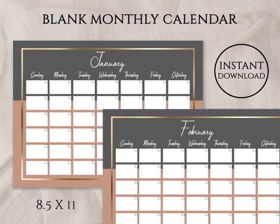 Blank Monthly Calendar Printable Clay Design Landscape - Etsy