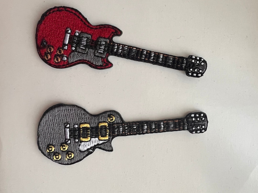2 X Gibson Guitars Les Paul Standard and SG Red Embroidered Appliqué ...