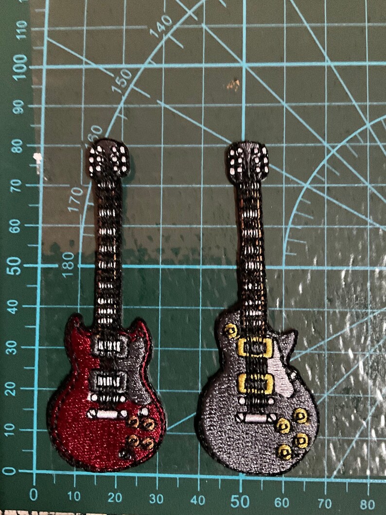 2 X Gibson Guitars Les Paul Standard and SG Red Embroidered Appliqué ...