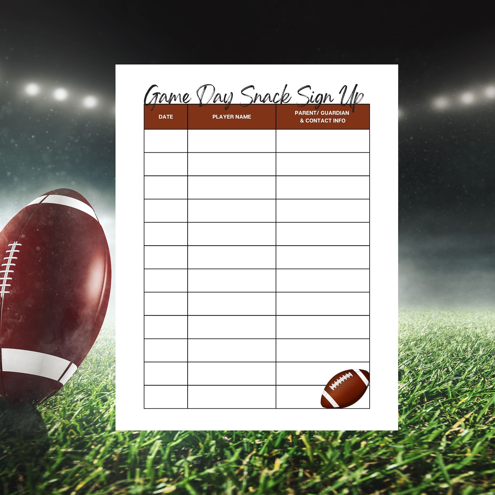 Football Game Day Snack Signup Sheet: Printable Template (digital ...
