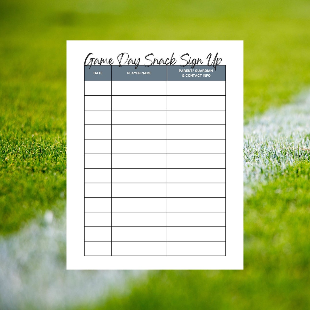 Game Day Snack Signup Sheet | Printable Signup Template | Kids Sports ...