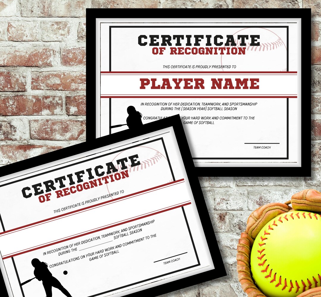 Softball Participation Certificate | Printable & Editable Canva ...