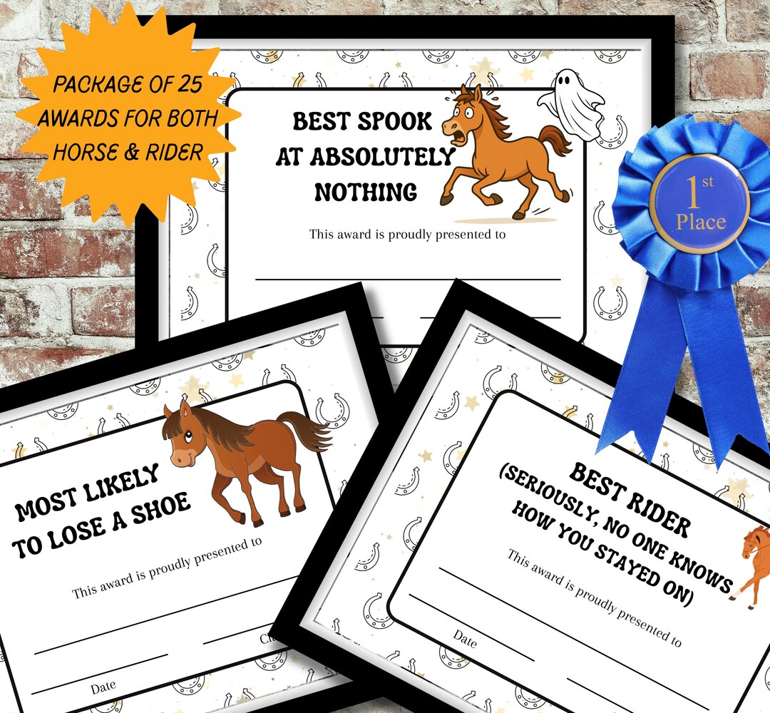 Funny Horse Show Awards Certificates | Rider & Horse Printable Gag ...