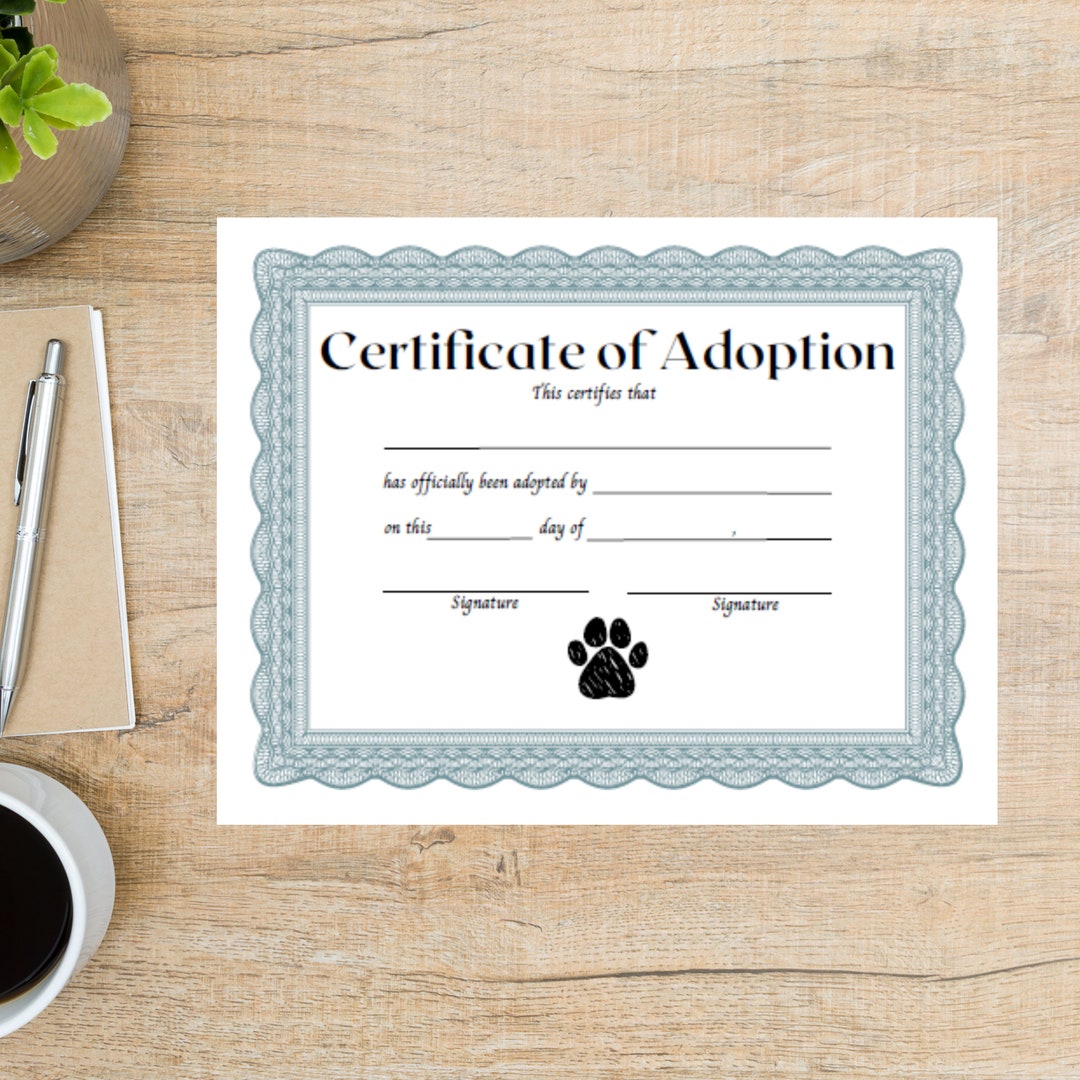 Printable Certificate of Adoption | Dog Adoption Certificate | Puppy ...